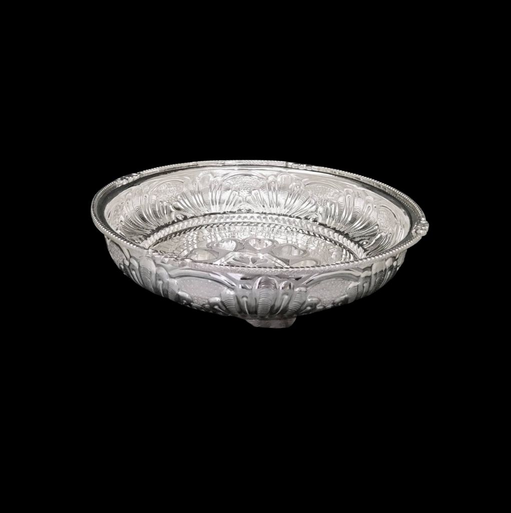 Curved edges floral silver thambulam plate - jewelnidhi.com