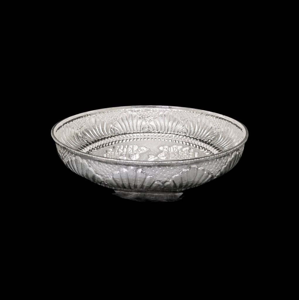 Curved edges floral silver thambulam plate - jewelnidhi.com