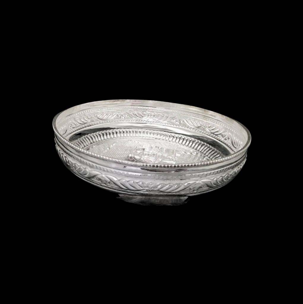 Antique nagas cutting silver thambulam plate - jewelnidhi.com